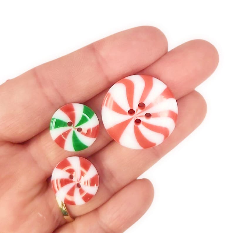 Peppermint Candy Buttons, 5/8" and 1" Red White or Red Green White ...