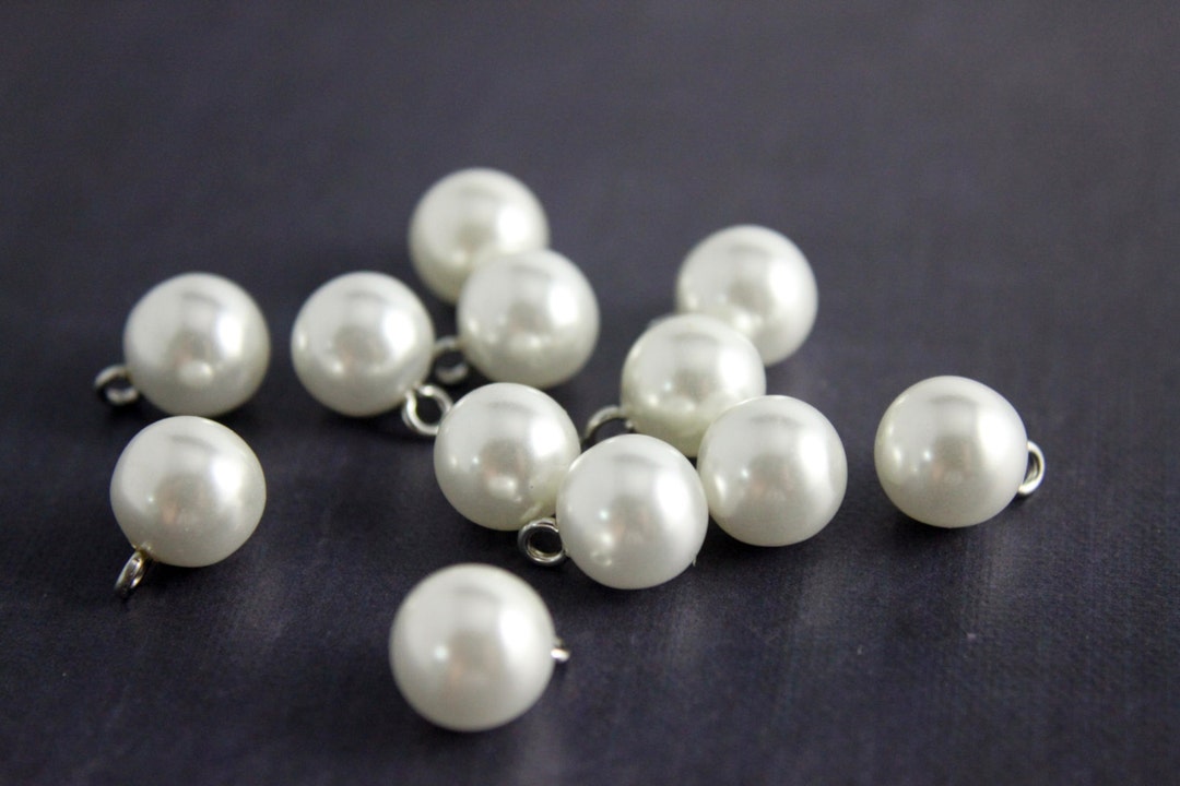 White Pearl Bridal Buttons Full Ball With Metal Shank - Etsy