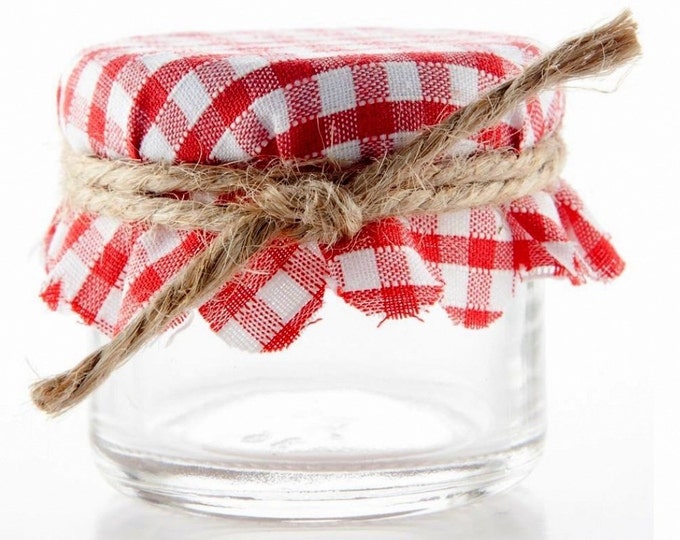 12 Red Gingham Jam Jar Covers, Cloth Fabric Toppers for Mason Jars ...
