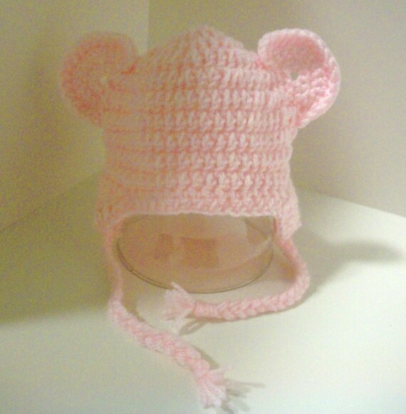 Items similar to Pink Teddy Bear Baby Girl Hat 0-6 months/ 6-12 months ...
