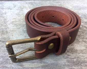 Brown leather belt Solid brass buckle Made in the USA Brown | Etsy