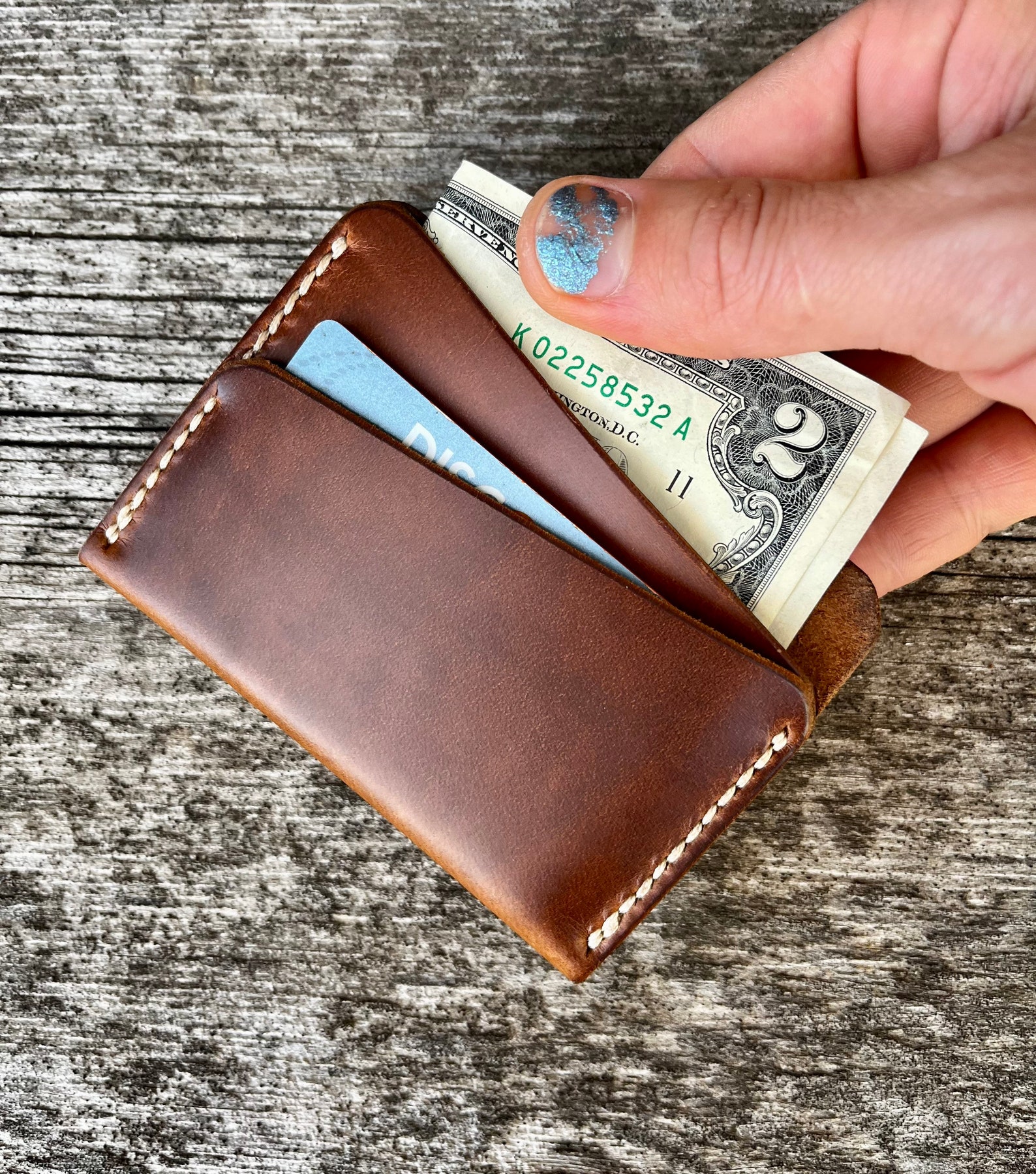 Brown Leather Wallet Small Wallet Front Pocket Wallet Thin - Etsy