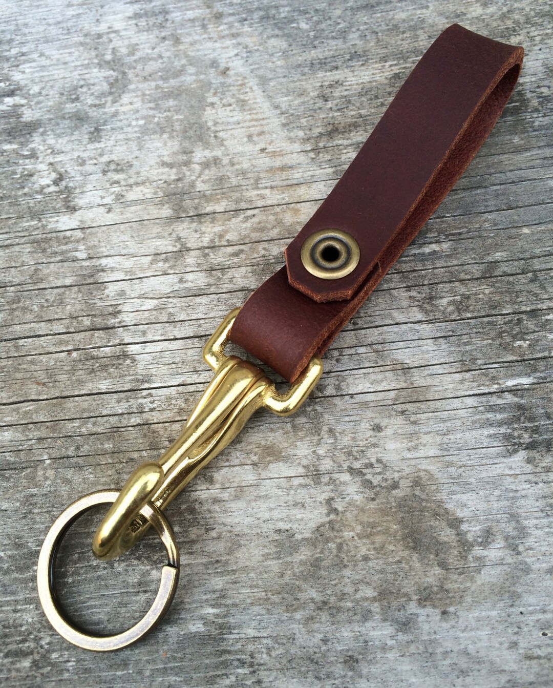 Brown Leather Keychain: Solid Brass Key Fob, Custom Monogram - Etsy