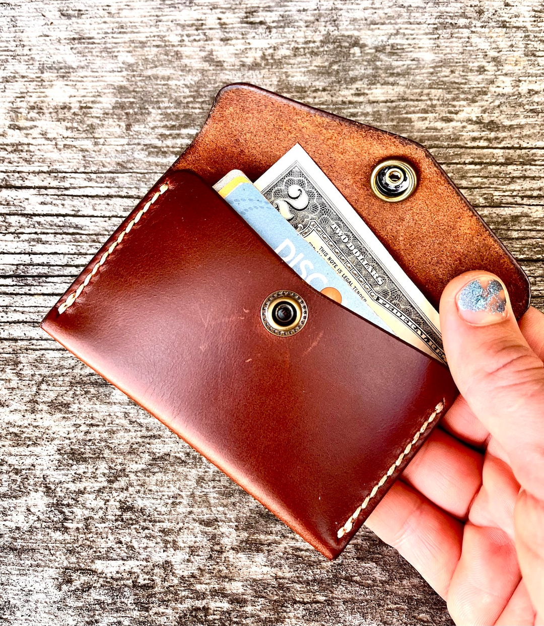 Handsewn Full Grain Leather Wallet: Minimalist Snap Closure - Etsy