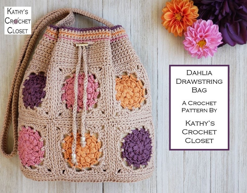 Crochet Bag Pattern Dahlia Drawstring Bag Diy Crochet Bag Etsy