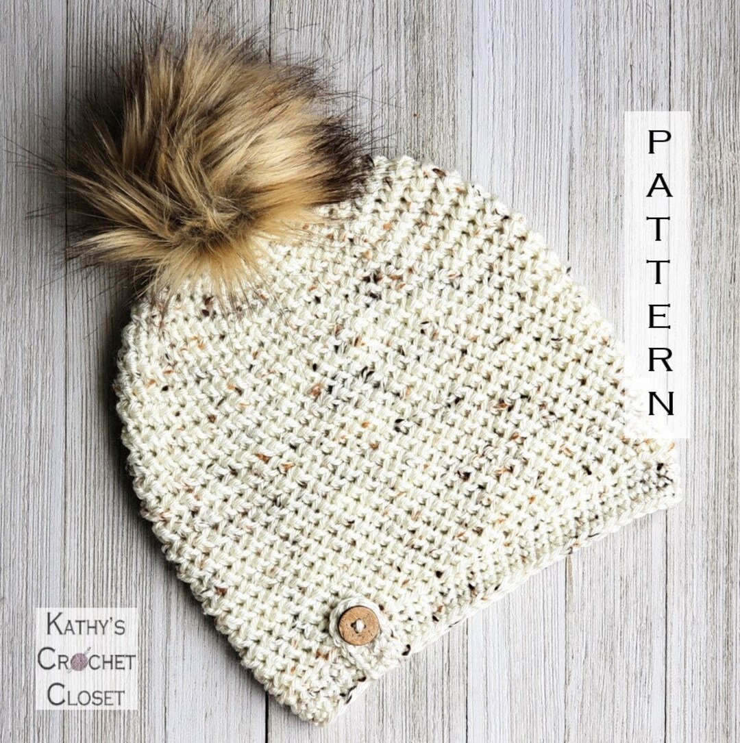 Crochet Beanie PATTERN - Herringbone Button Slouchy Beanie - Hat With ...