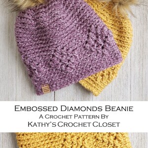 Crochet Hat PATTERN - Embossed Diamonds Beanie - Chunky Crochet Hat ...