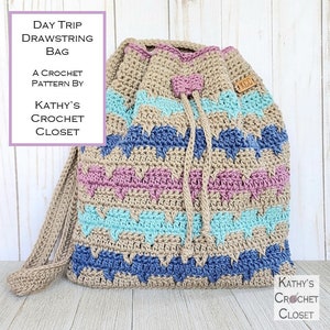 Day Trip Drawstring Bag - Crochet Striped Purse PATTERN (PDF Download ...