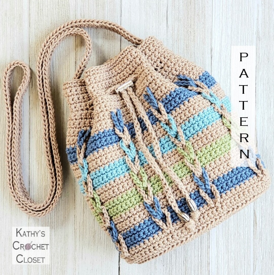 Crochet Bag PATTERN - Chain Stripes Drawstring Bag - DIY Crochet Bag ...