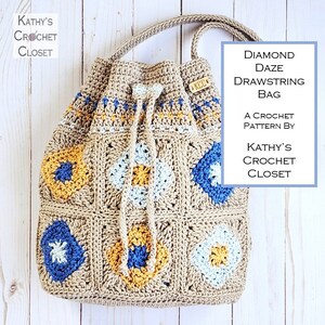 Diamond Daze Drawstring Bag - Crochet Granny Square Purse PATTERN (PDF ...