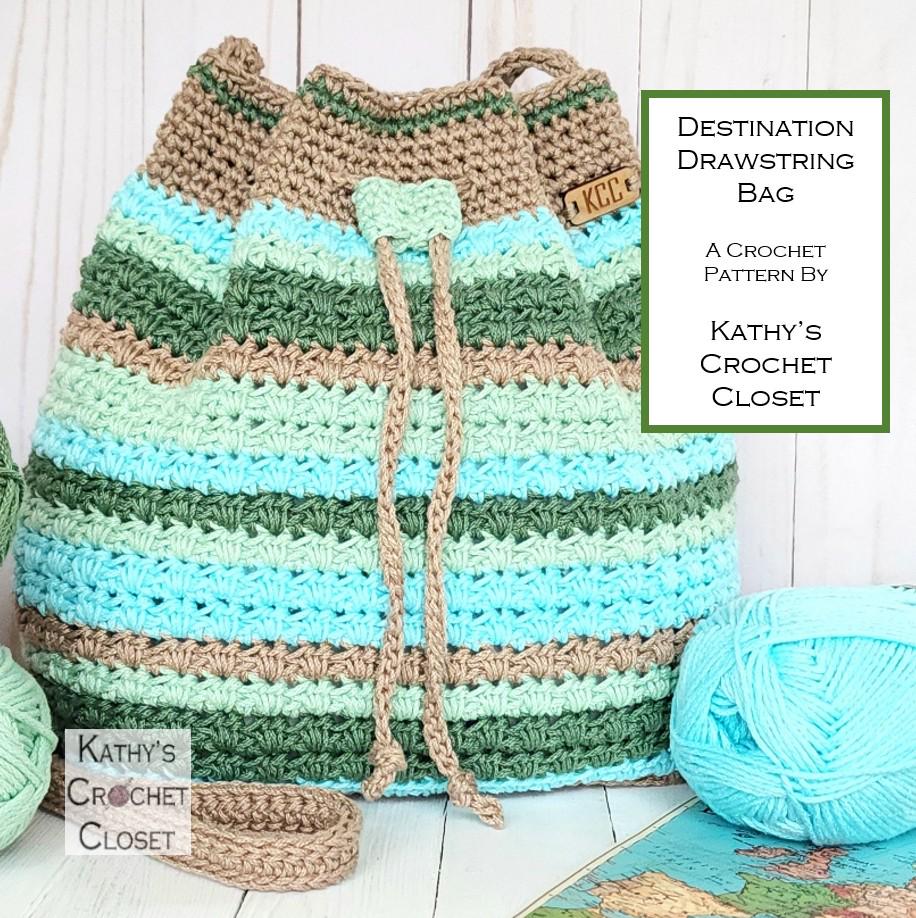 Destination Drawstring Bag - DIY Crochet Striped Cinch Purse PATTERN ...