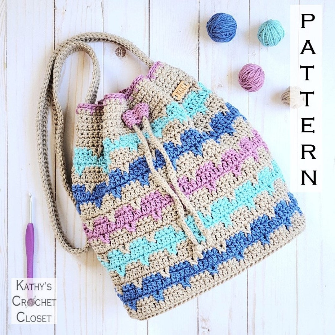 Day Trip Drawstring Bag - Crochet Striped Purse PATTERN (PDF Download ...