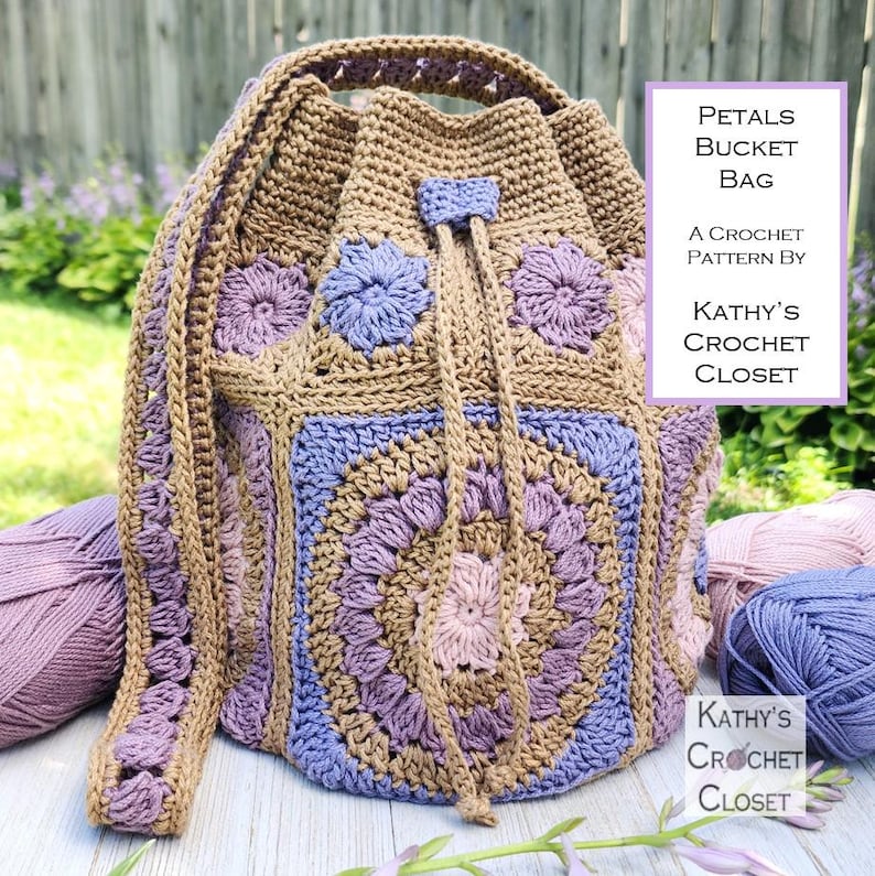 Petals Bucket Bag - Crochet Drawstring Bag PATTERN (PDF Download) - Etsy