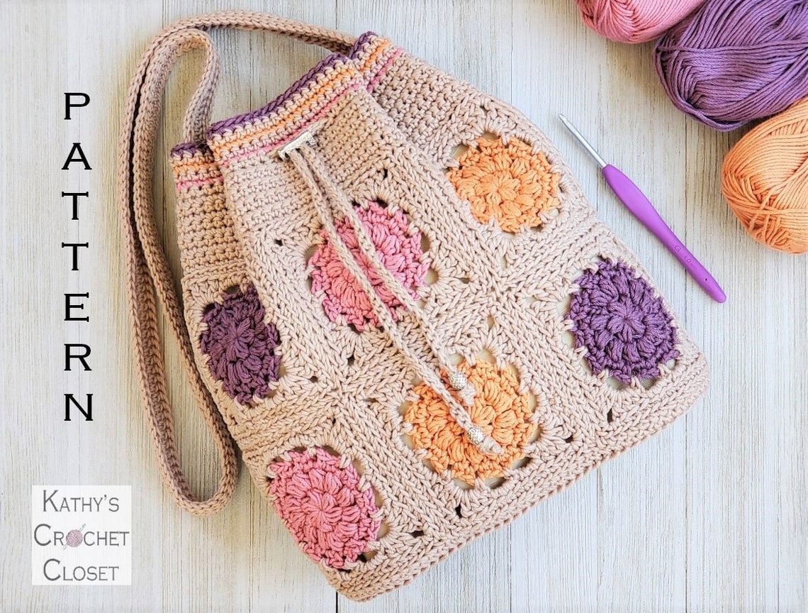 Crochet Bag Pattern Dahlia Drawstring Bag Diy Crochet Bag Etsy Canada