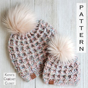 Crochet Hat PATTERN - Market Waffle Hats - Mommy and Me Hats - Winter ...