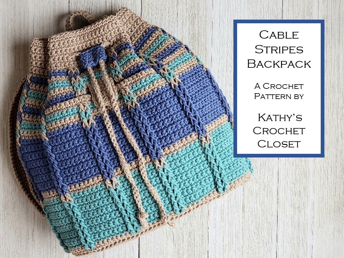 Crochet Bag PATTERN Cable Stripes Backpack Drawstring Bag | Etsy