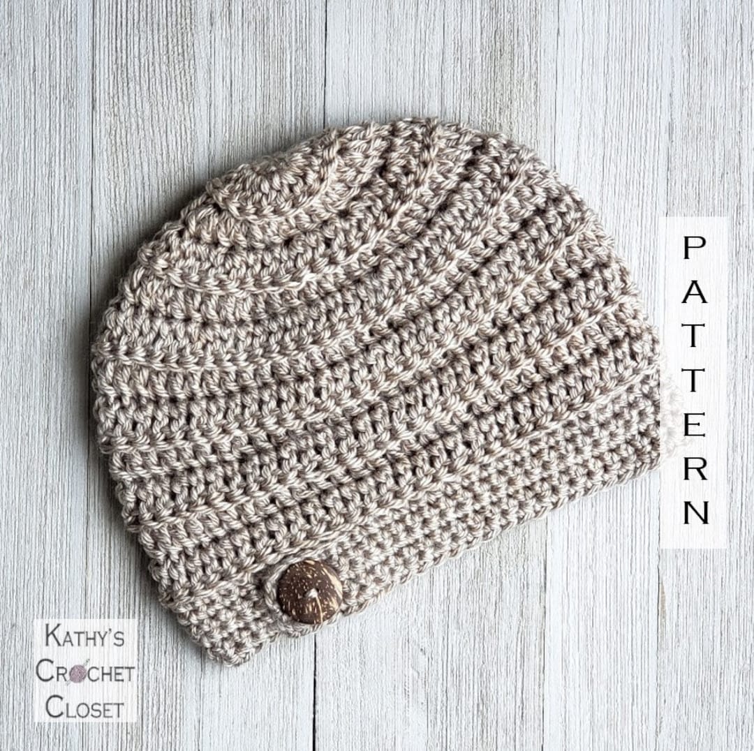Crochet Hat PATTERN - Beehive Button Beanie - Crochet Cap Pattern ...