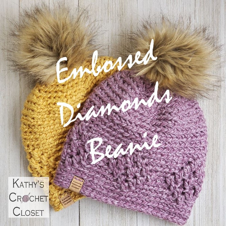 Crochet Hat PATTERN Embossed Diamonds Beanie Chunky | Etsy
