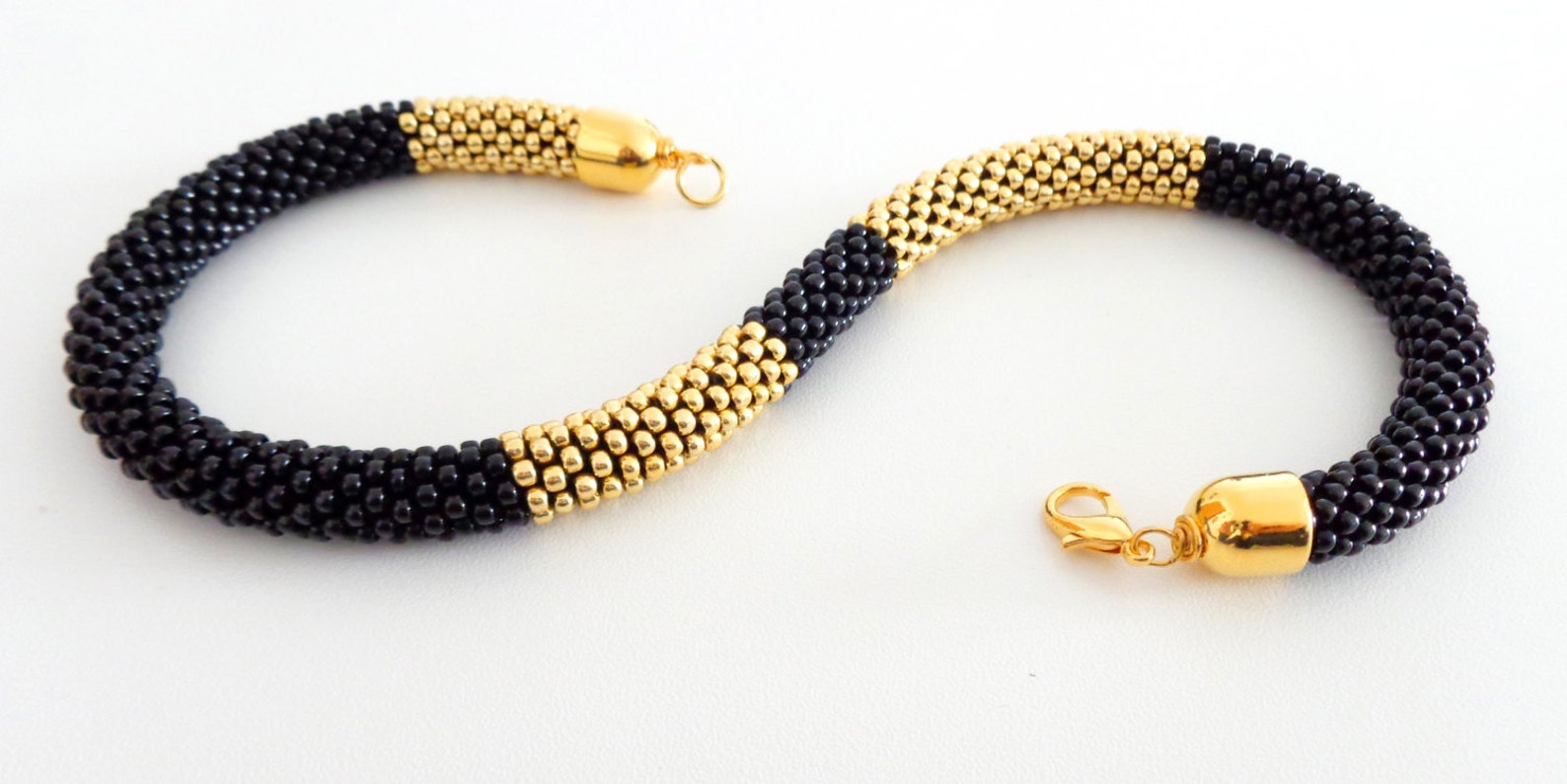 Black Rope Necklace/beaded Necklace/golden Necklace/christmas - Etsy UK