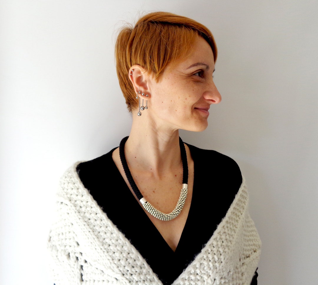 Black Rope Necklace // Crochet Necklace // Aluminum Necklace // Gift ...