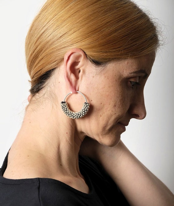 Silver Hoop Earrings Gold Earrings Rose Gold Earring Tris - Etsy