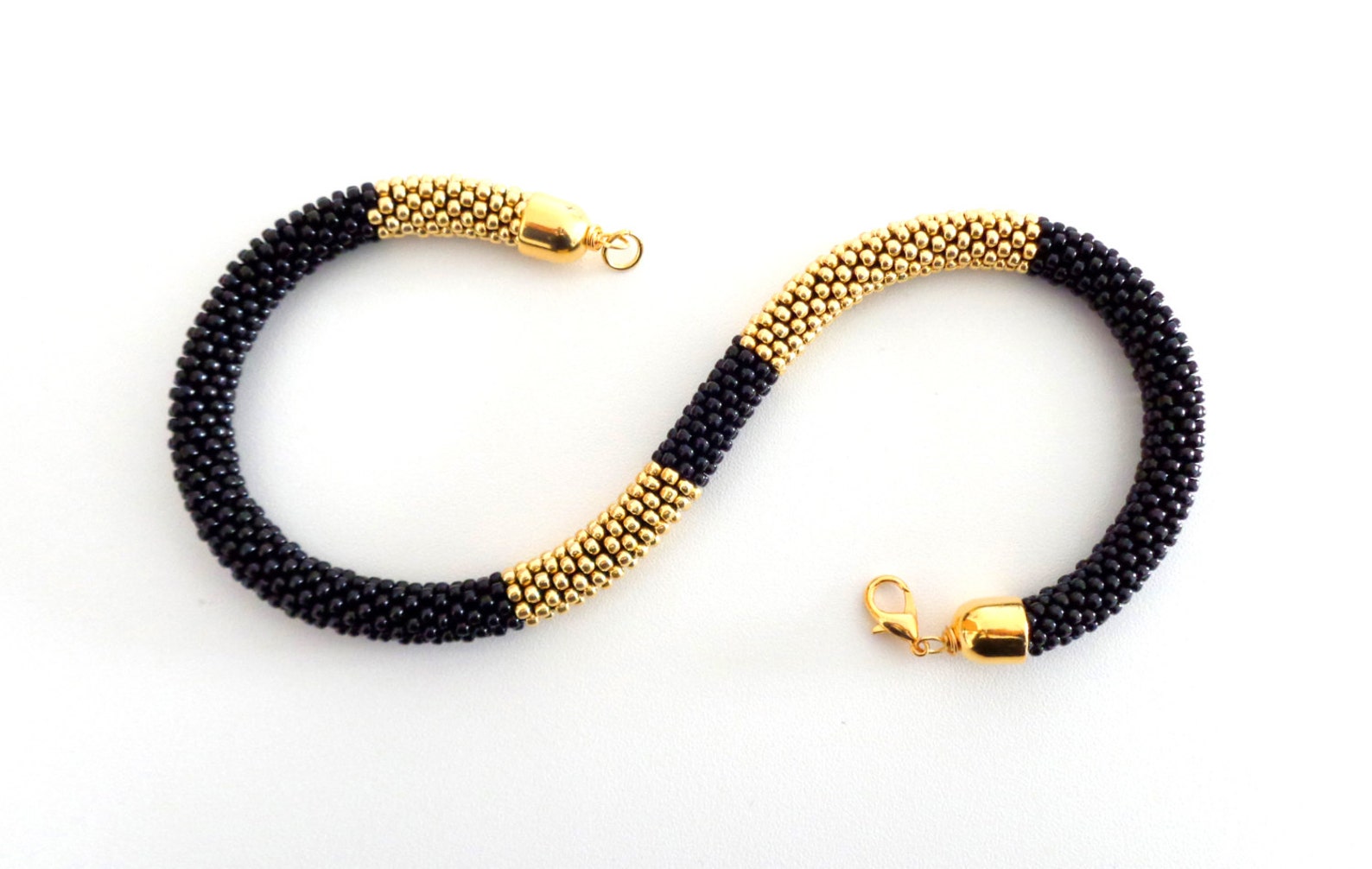 Black Rope Necklace/beaded Necklace/golden Necklace/christmas - Etsy UK