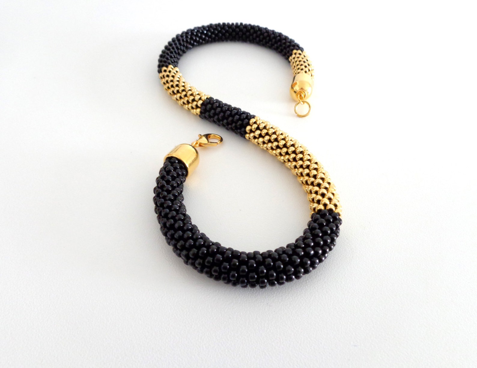 Black Rope Necklace/beaded Necklace/golden Necklace/christmas - Etsy UK