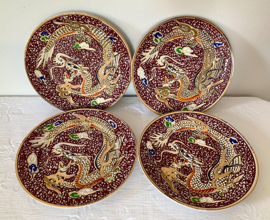 Vintage Japanese Dragon Plate Moriage Decoration Set of 4 - Etsy
