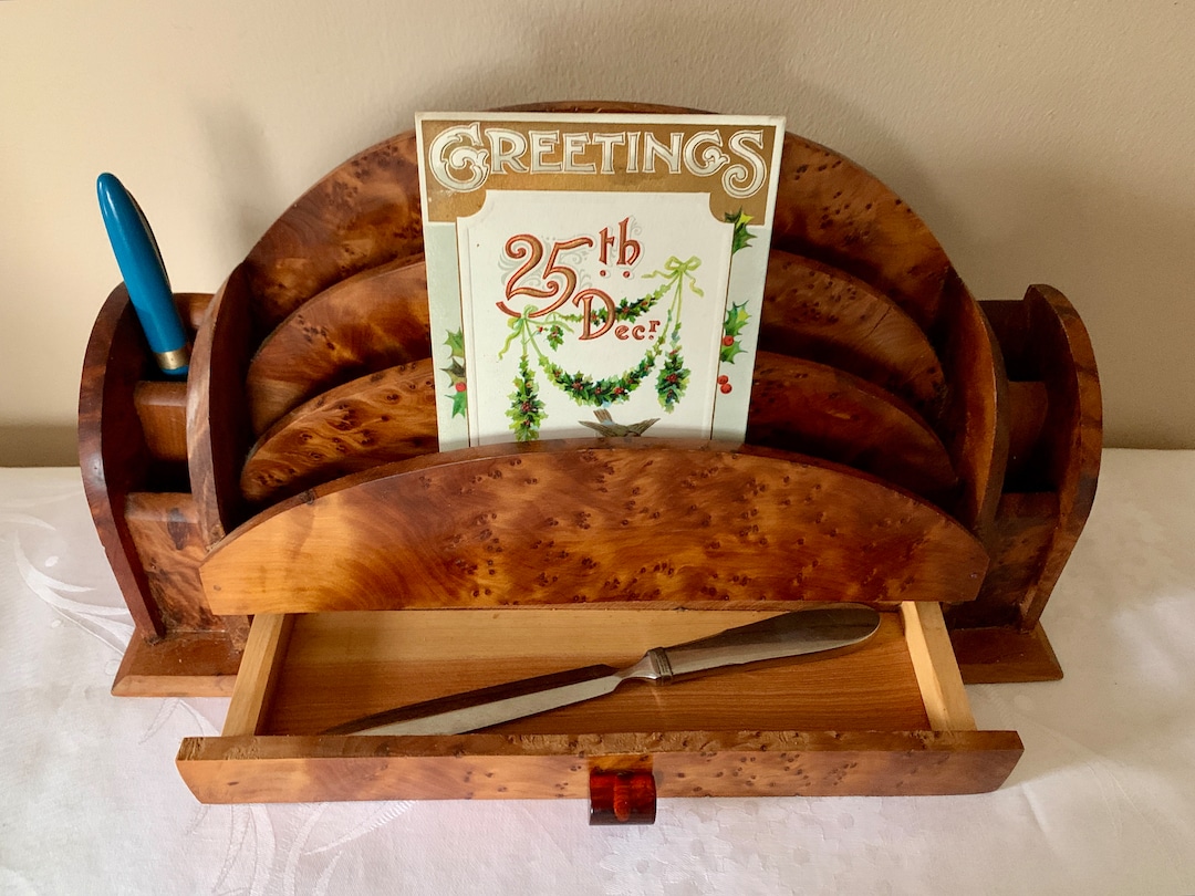 Vintage Wood Letter Holder Art Deco Thuya Wood Desk Set - Etsy