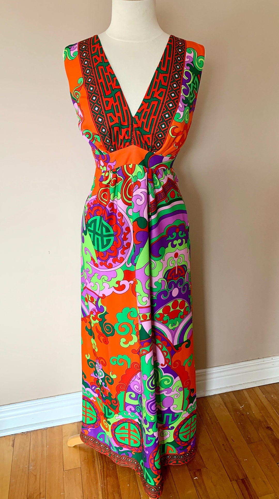 1970 1980 Vintage Psychedelic Dress Full Length - Etsy
