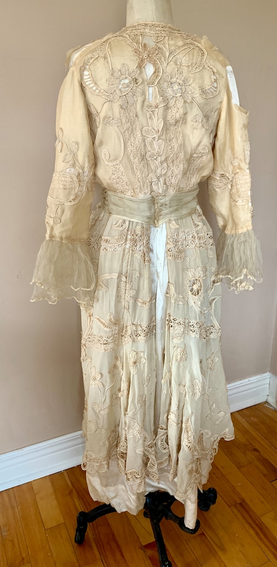 Antique Edwardian Victorian Silk And Lace Wedding Dre… - Gem