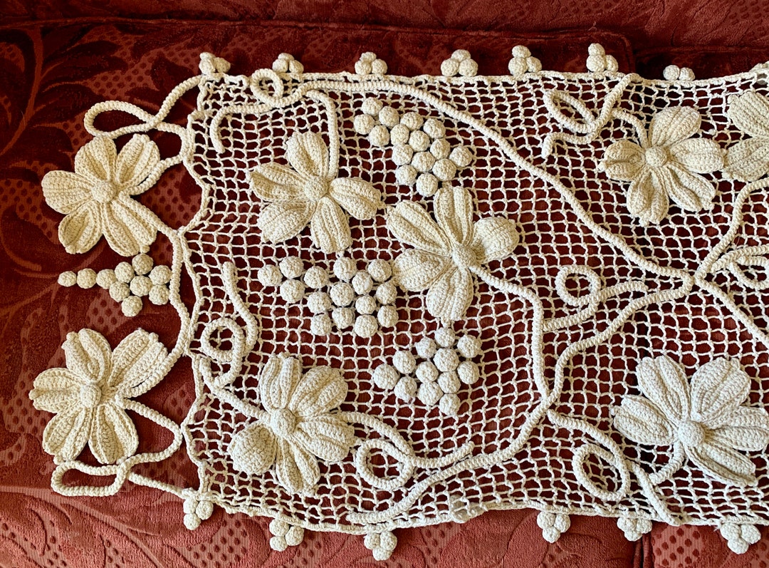 Vintage French Crochet Net Runner Pelmet Grape and Leaf - Etsy