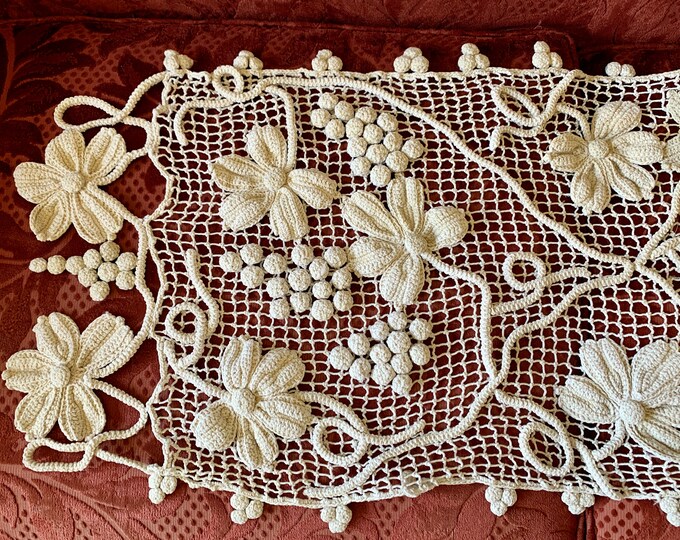 Vintage French Crochet Net Runner Pelmet Grape and Leaf Pattern - Etsy