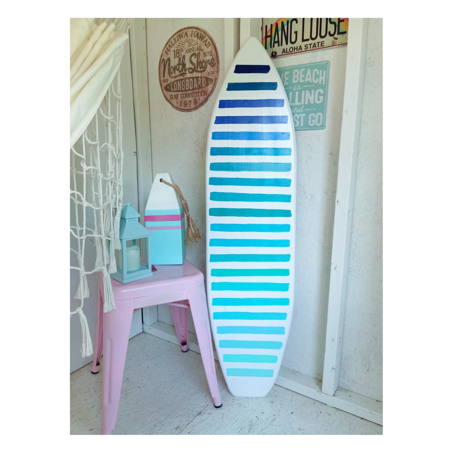 4 Foot Wood Surfboard Wall Art White With an Ombre of Blue Swipes - Etsy
