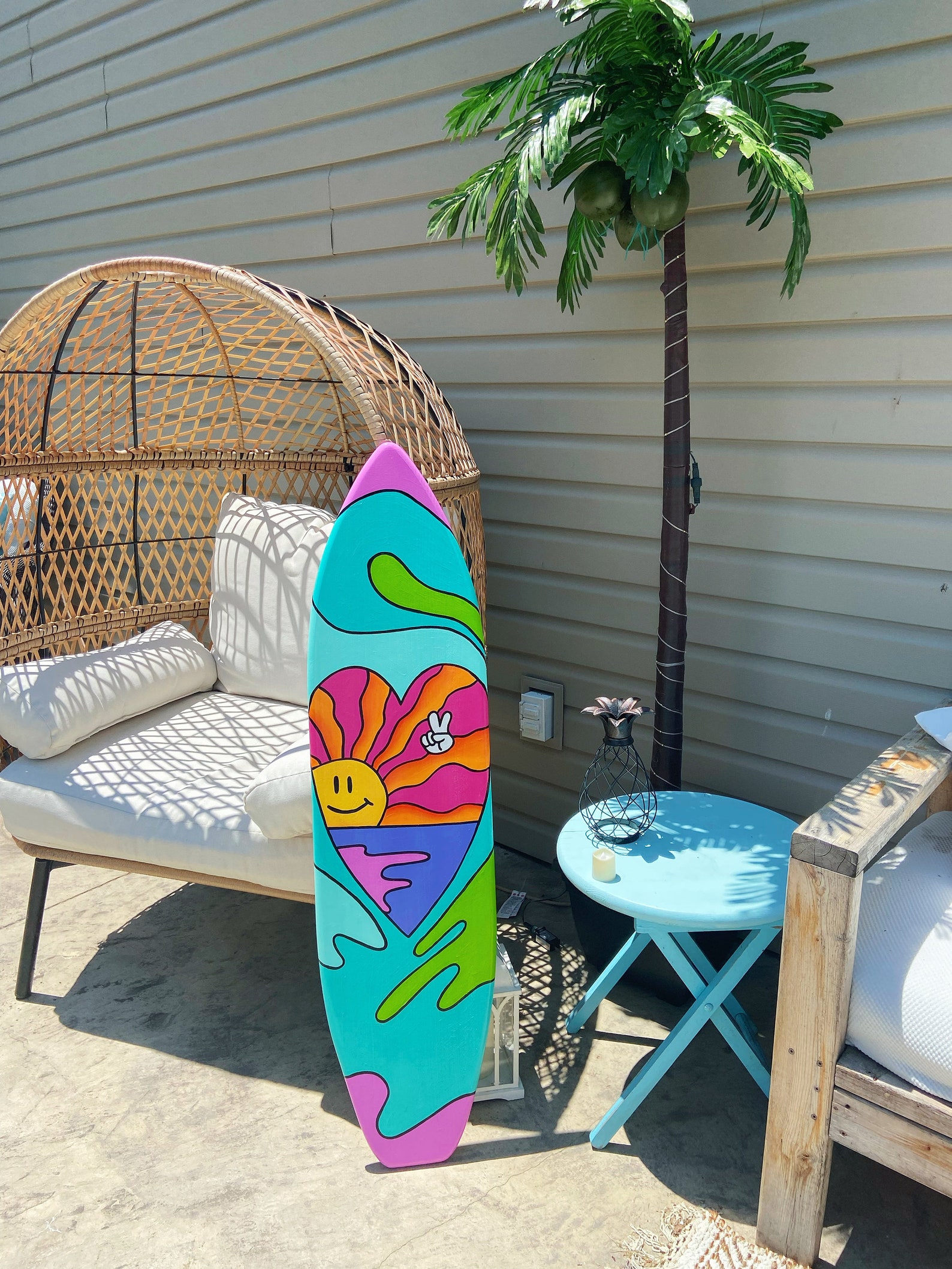 NEW DESIGN* 4 Foot Wood Surfboard Wall Art Sign Unique Gift Colorful ...