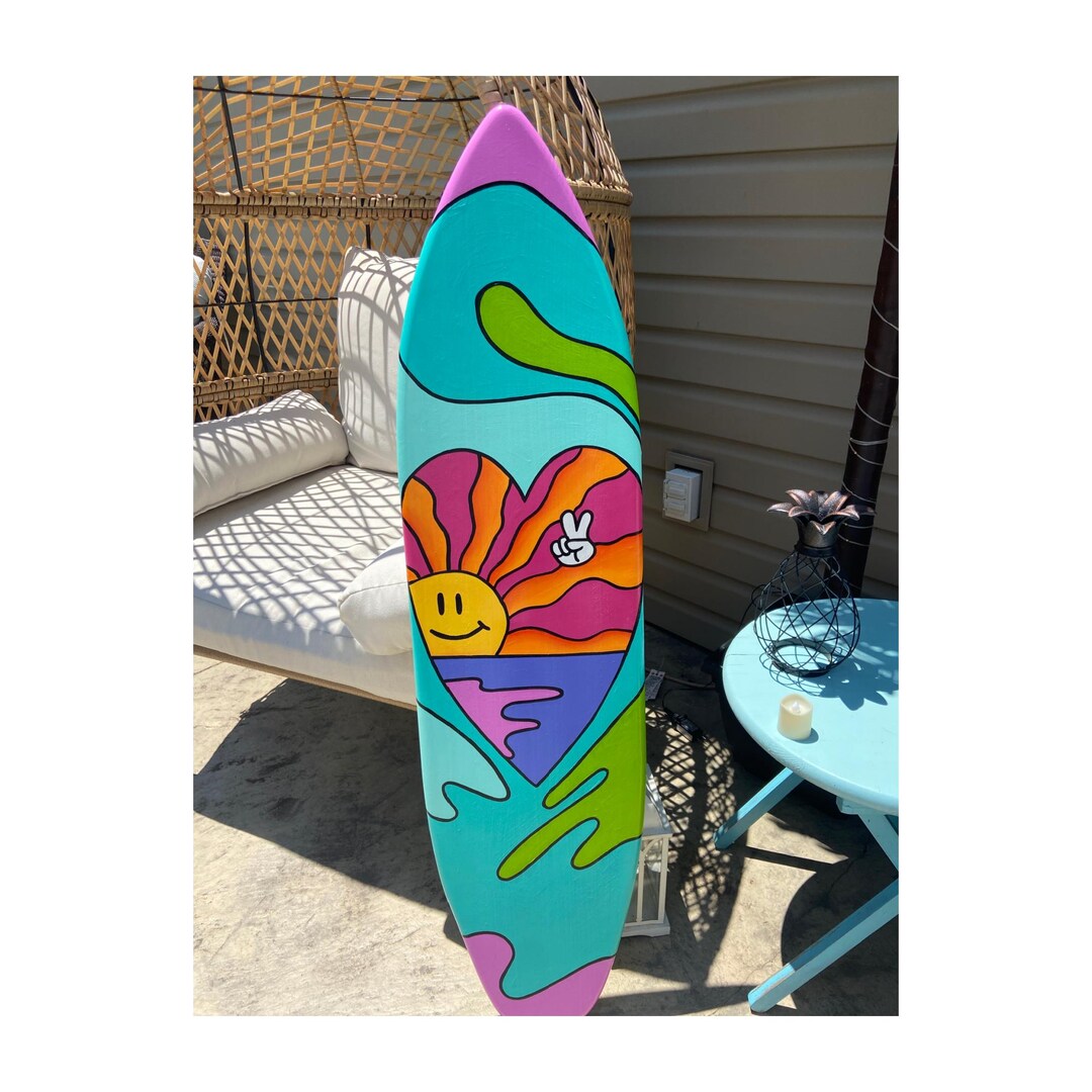 NEW DESIGN* 4 Foot Wood Surfboard Wall Art Sign Unique Gift Colorful ...