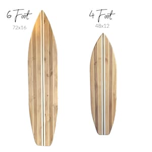 4 or 6 Foot Wood Surfboard Wall Art in Vintage Light Stained Stripe ...
