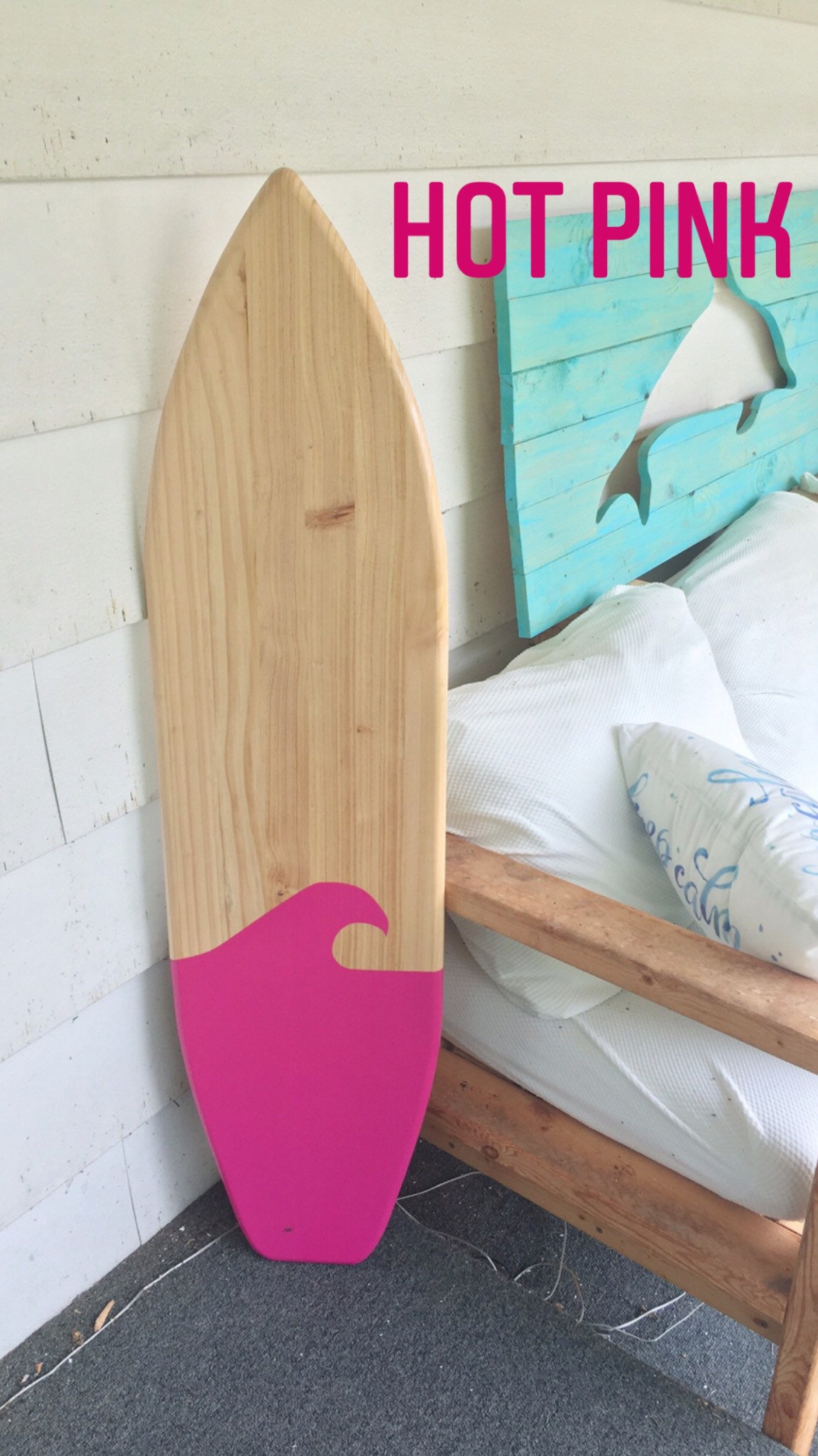 4 Foot Wood Surfboard Wall Art With Natural Blonde Pine Wood Base and a ...