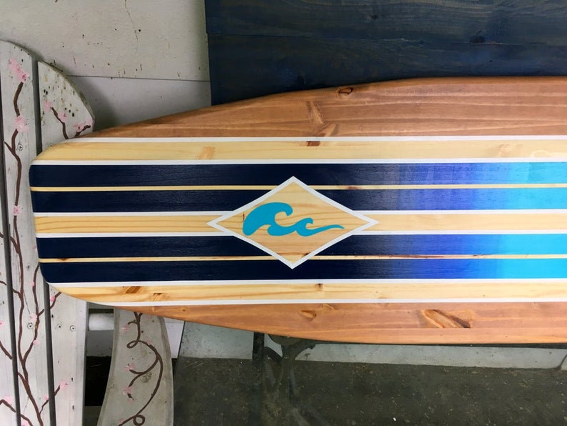 4 Foot Wood Surfboard Wall Art With Ombre Stripes and Diamond - Etsy