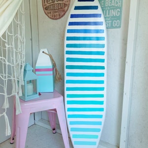 4 Foot Wood Surfboard Wall Art White With an Ombre of Blue Swipes - Etsy