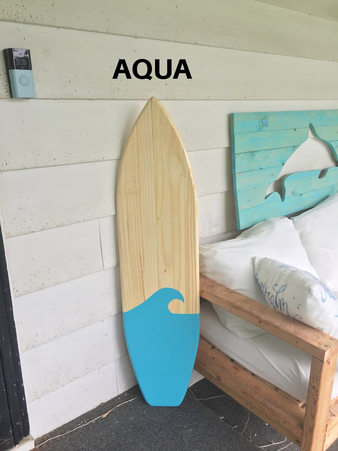 4 Foot Wood Surfboard Wall Art With Natural Blonde Pine Wood Base and a ...