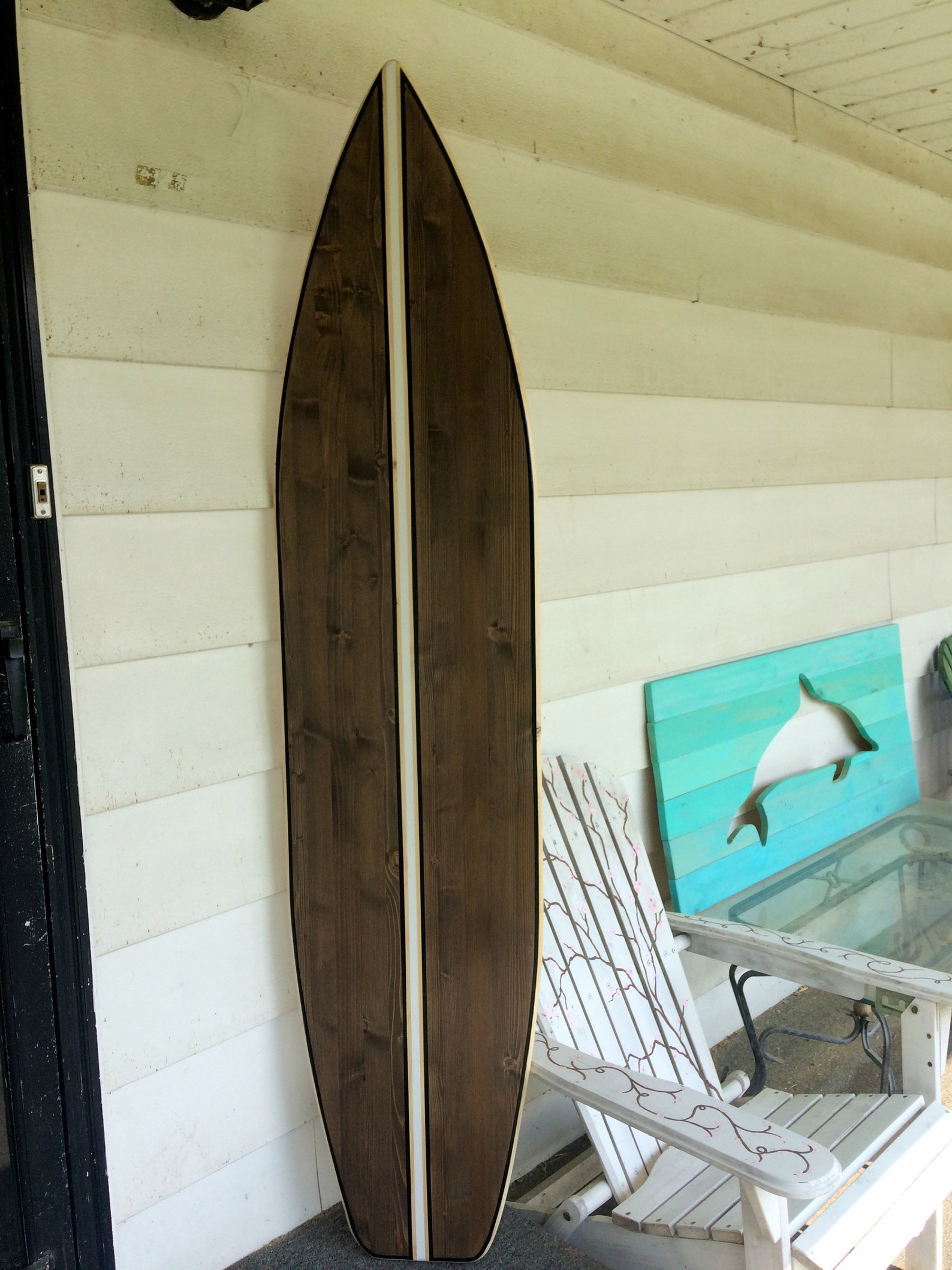 Vintage Style Stained and Natural Striped Surfboard Wall Art - Etsy