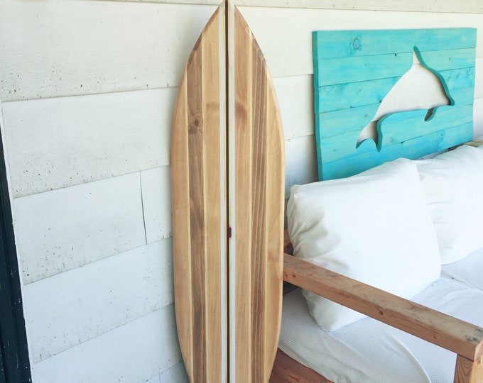 4 Foot Wood Surfboard Wall Art With Natural Stained and White - Etsy