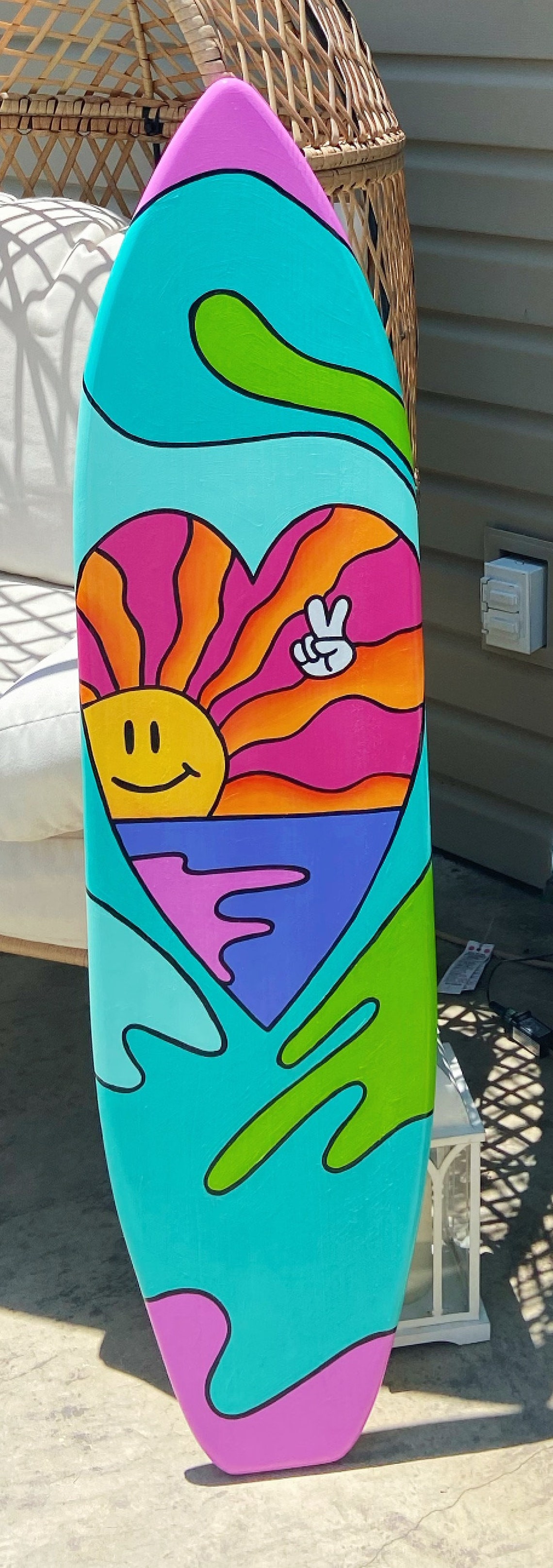 NEW DESIGN* 4 Foot Wood Surfboard Wall Art Sign Unique Gift Colorful ...