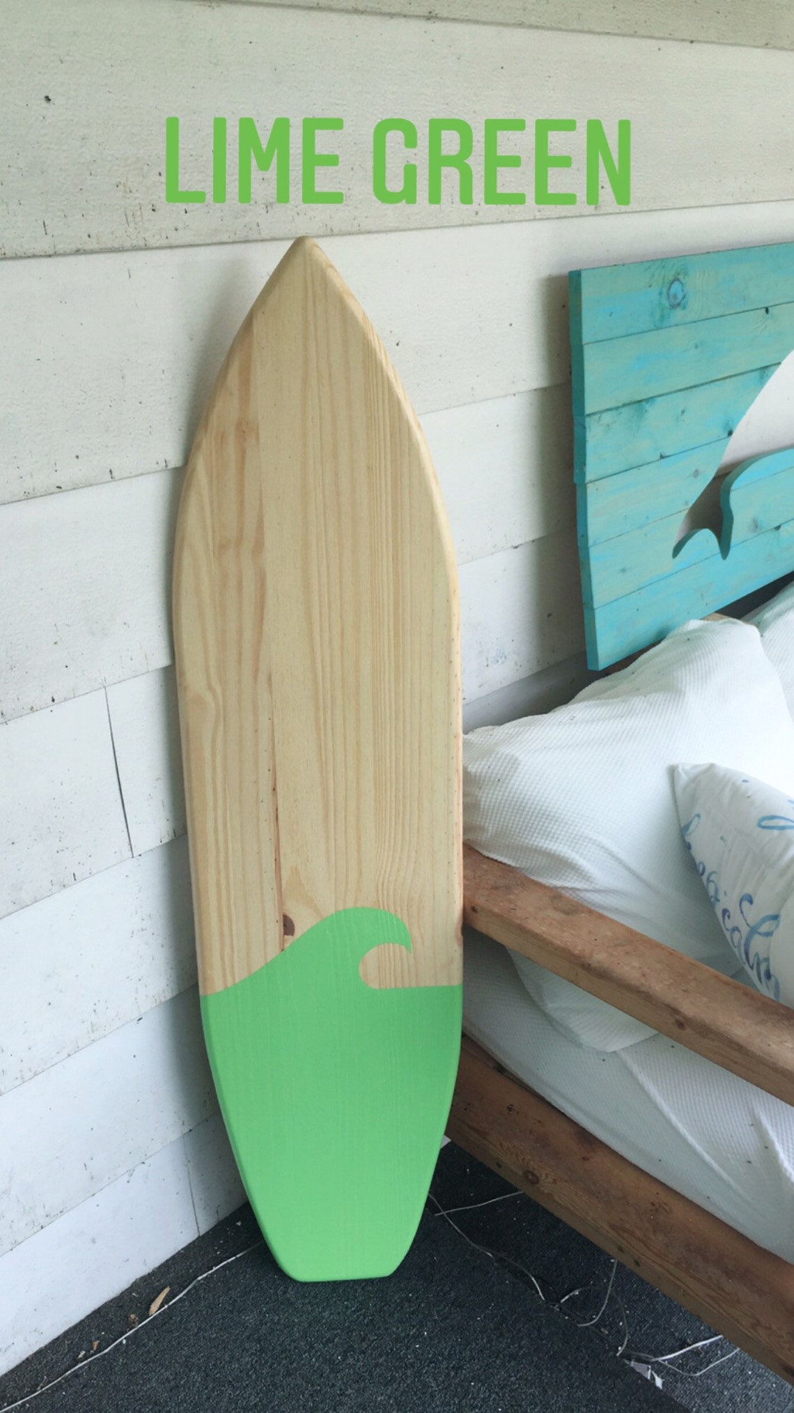 4 Foot Wood Surfboard Wall Art With Natural Blonde Pine Wood Base and a ...