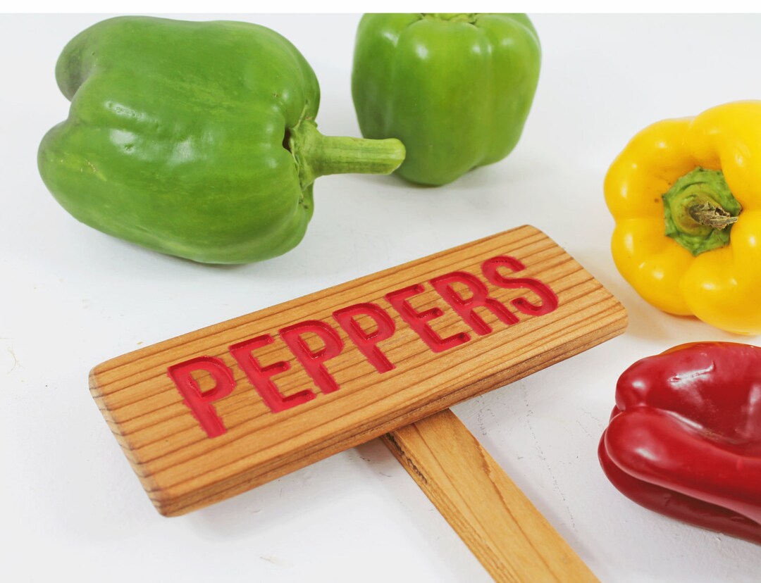 PEPPERS Garden Sign, Painted & Oil Sealed Cedar Wood: Hand Routed Sign ...