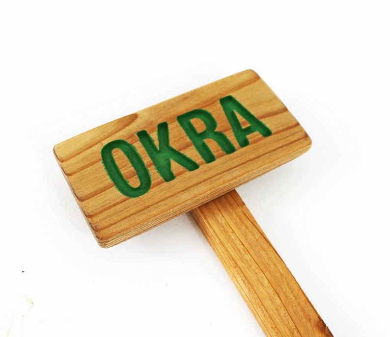 OKRA Garden Marker Wood OKRA Sign Routed Cedar Wood Garden - Etsy