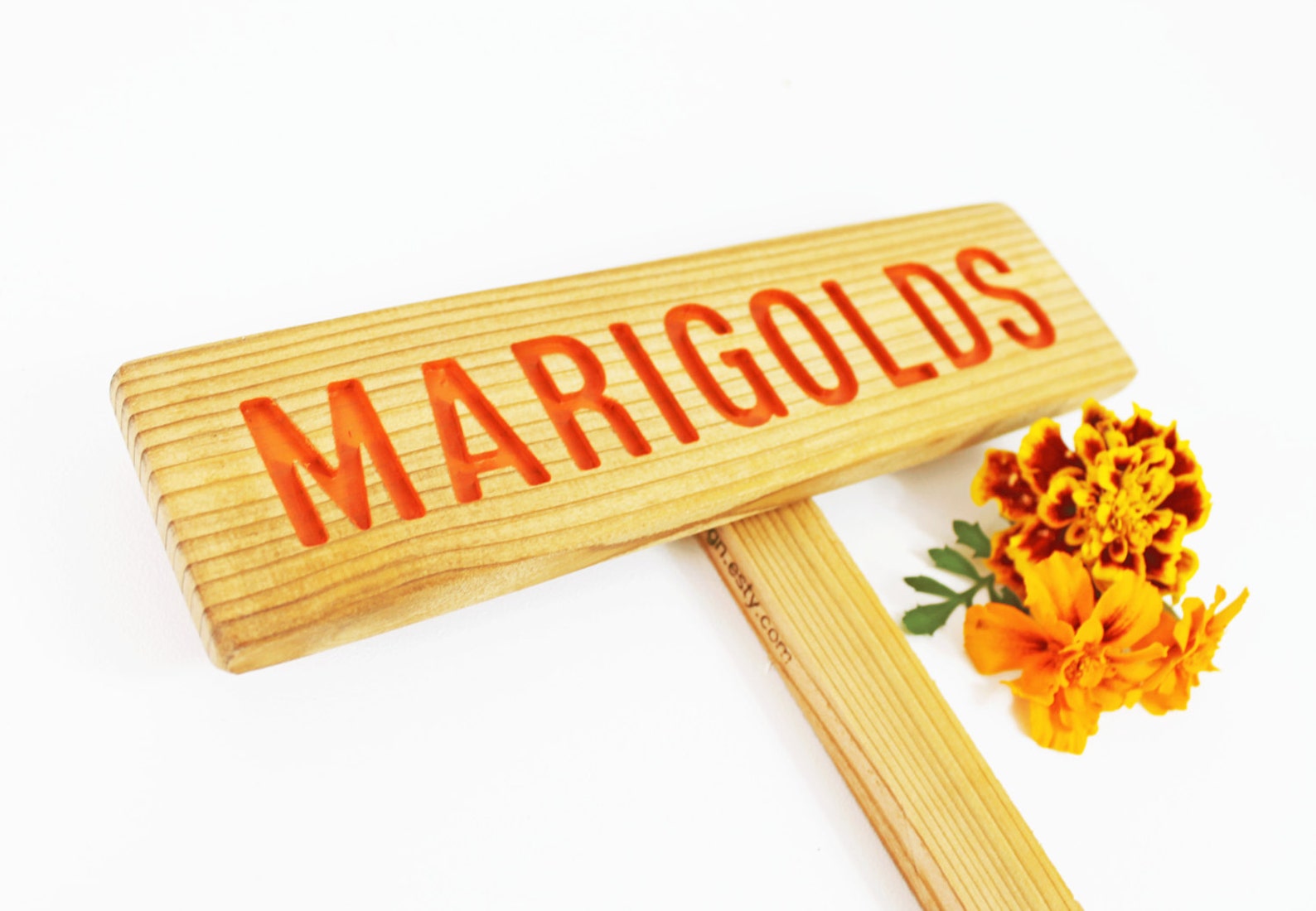 Flower Marker, MARIGOLDS Garden Sign, Orange Flowers, Wood Garden Plant ...