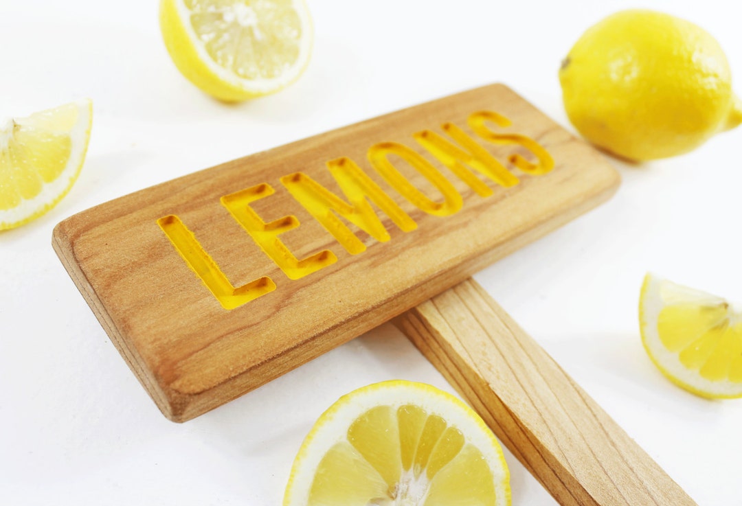 LEMONS Rustic Tree Sign, Hand Routed, Citrus Tree Marker, Yellow Garden ...