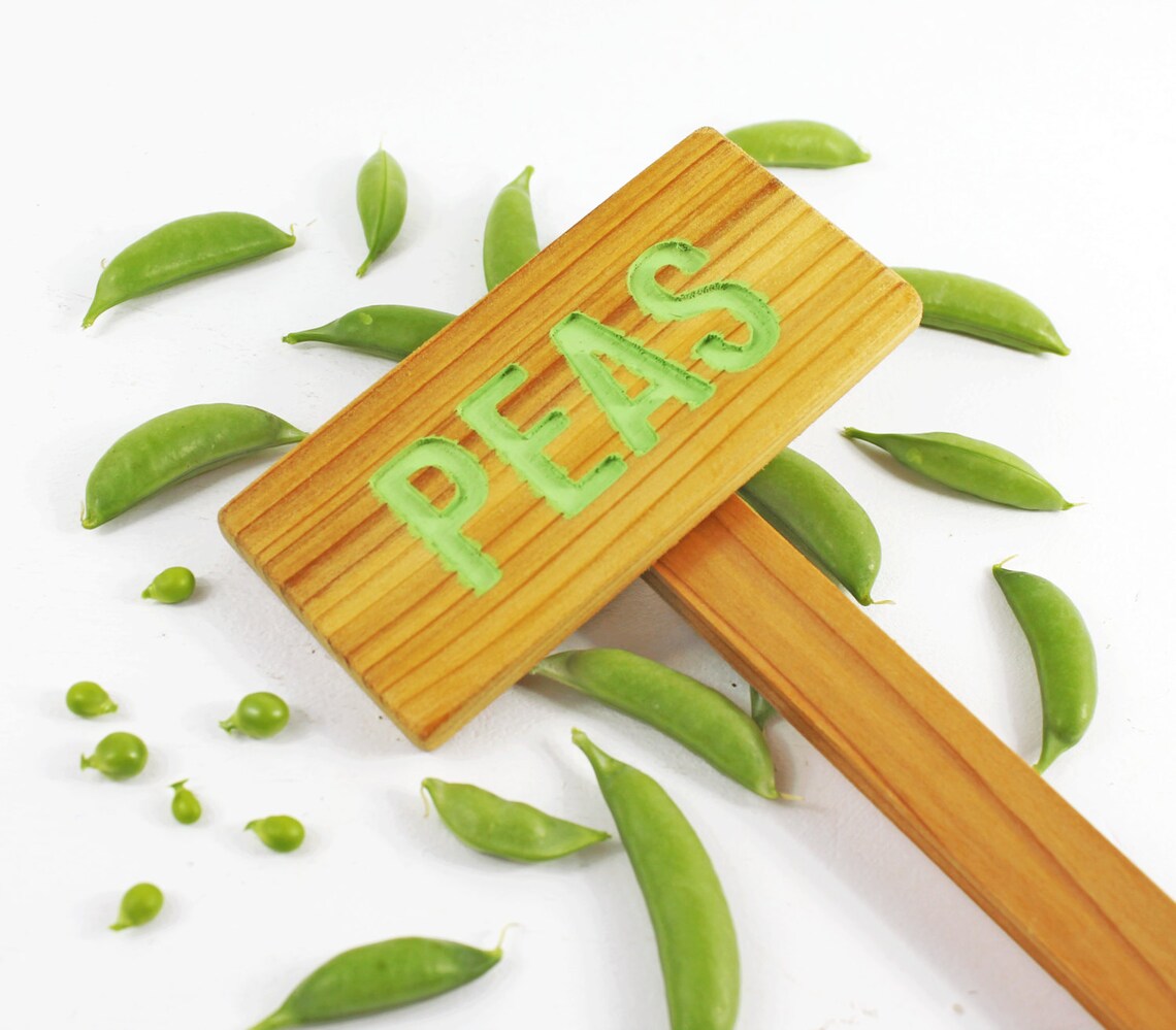 PEAS Garden Sign, Plant Markers, Painted & Oil Sealed Cedar Wood: Hand ...